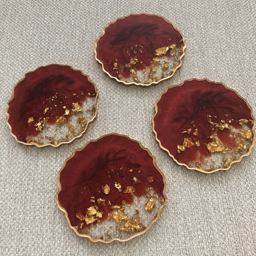 Ruby Red and Gold Coaster Set Handmade Resin Coaster Home - Etsy