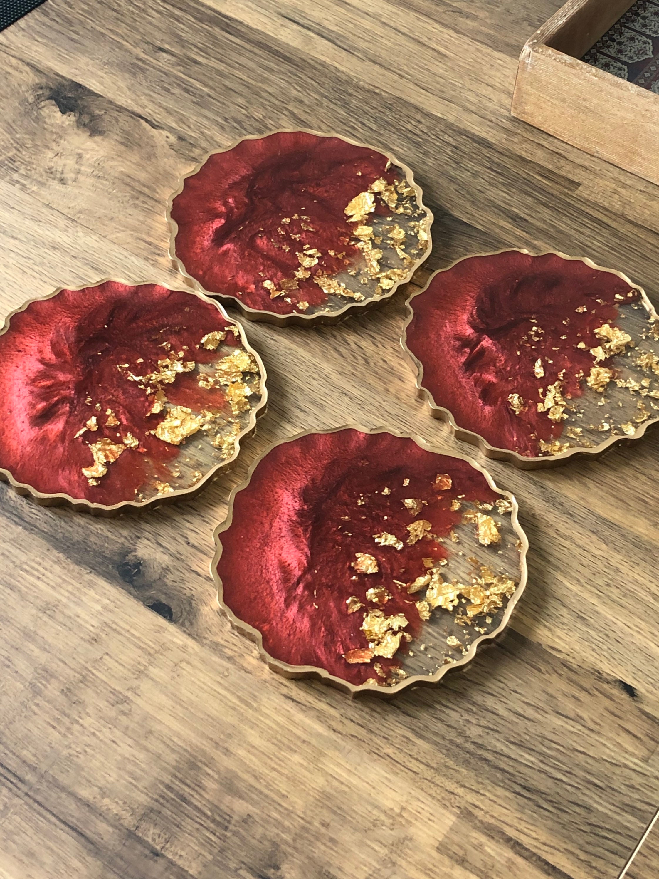 Deep Red and Gold Flake Handmade Resin Coaster | Etsy