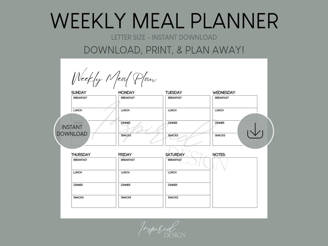 Printable Weekly Meal Planner | Meal Tracker & Food Journal | A4/a5 ...