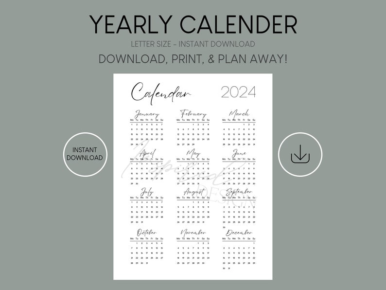 Printable Yearly Calendar, Routine, Goals, Organized Planner, A4/a5 ...