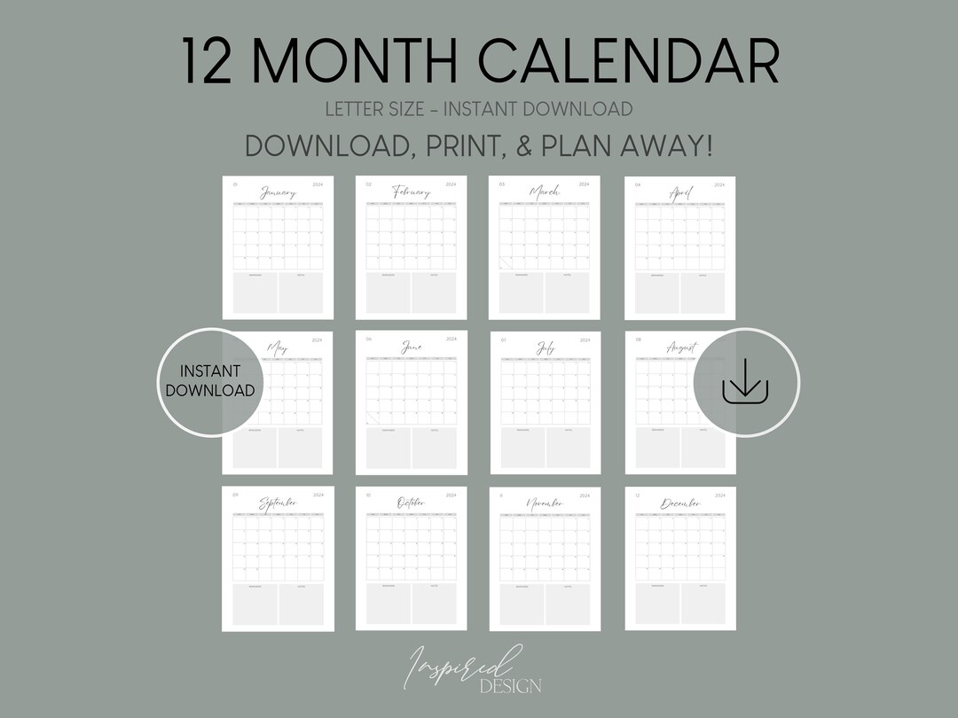 Printable Blank Yearly Calendar 12 Months, Routine, Goals, Organized ...