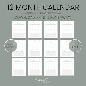 Blank Yearly Calendar | 12 Month Printable Planner | Routine & Goal ...