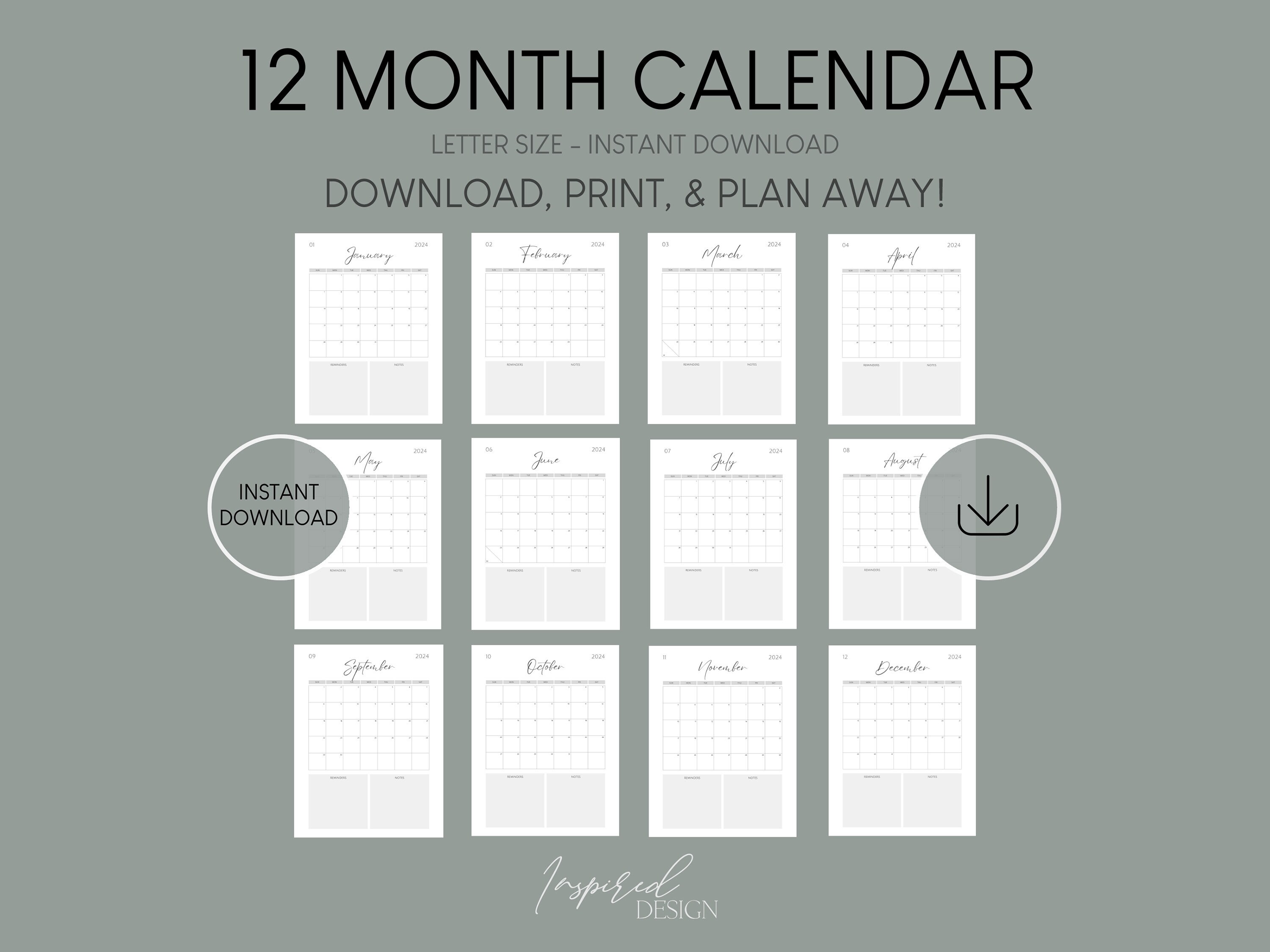 Printable Blank Yearly Calendar 12 Months, Routine, Goals, Organized ...