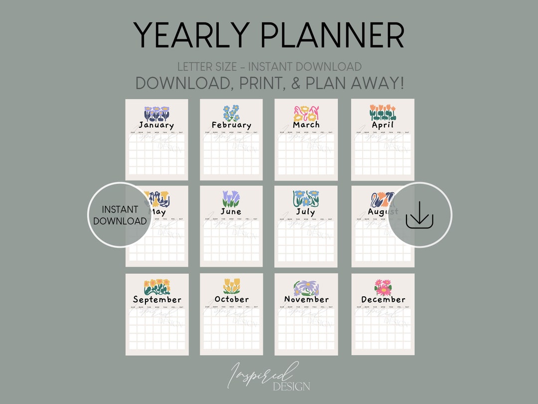 Printable Yearly Planner, 12 Months, Goal Tracker, Routine, Organized ...