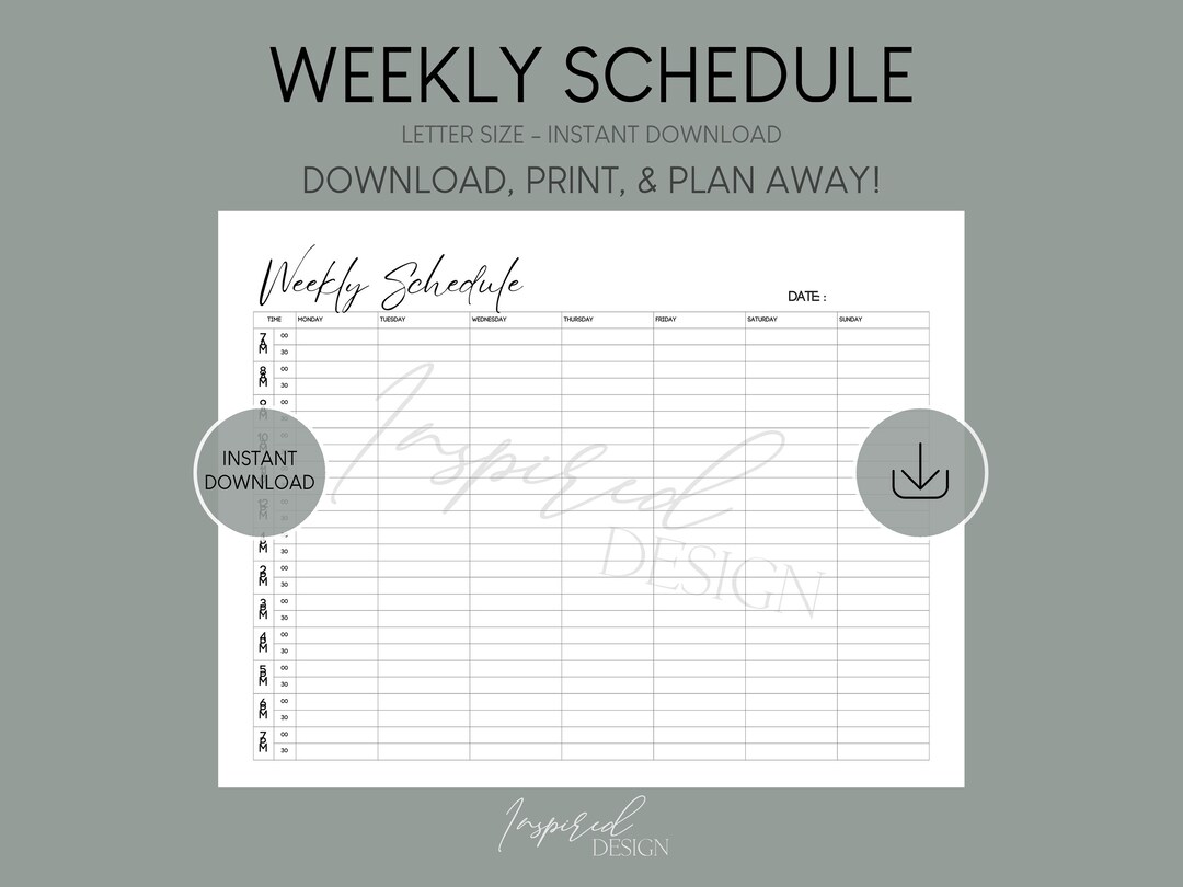 Printable 12 Hour Weekly Schedule, Routine, Organized Planner, A4/a5 ...
