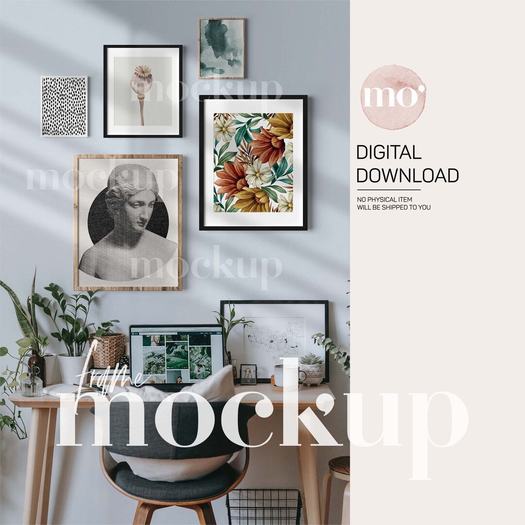Boho Gallery Wall Mockup, Set of 5 Frames Mockup, PSD Smart Object ...