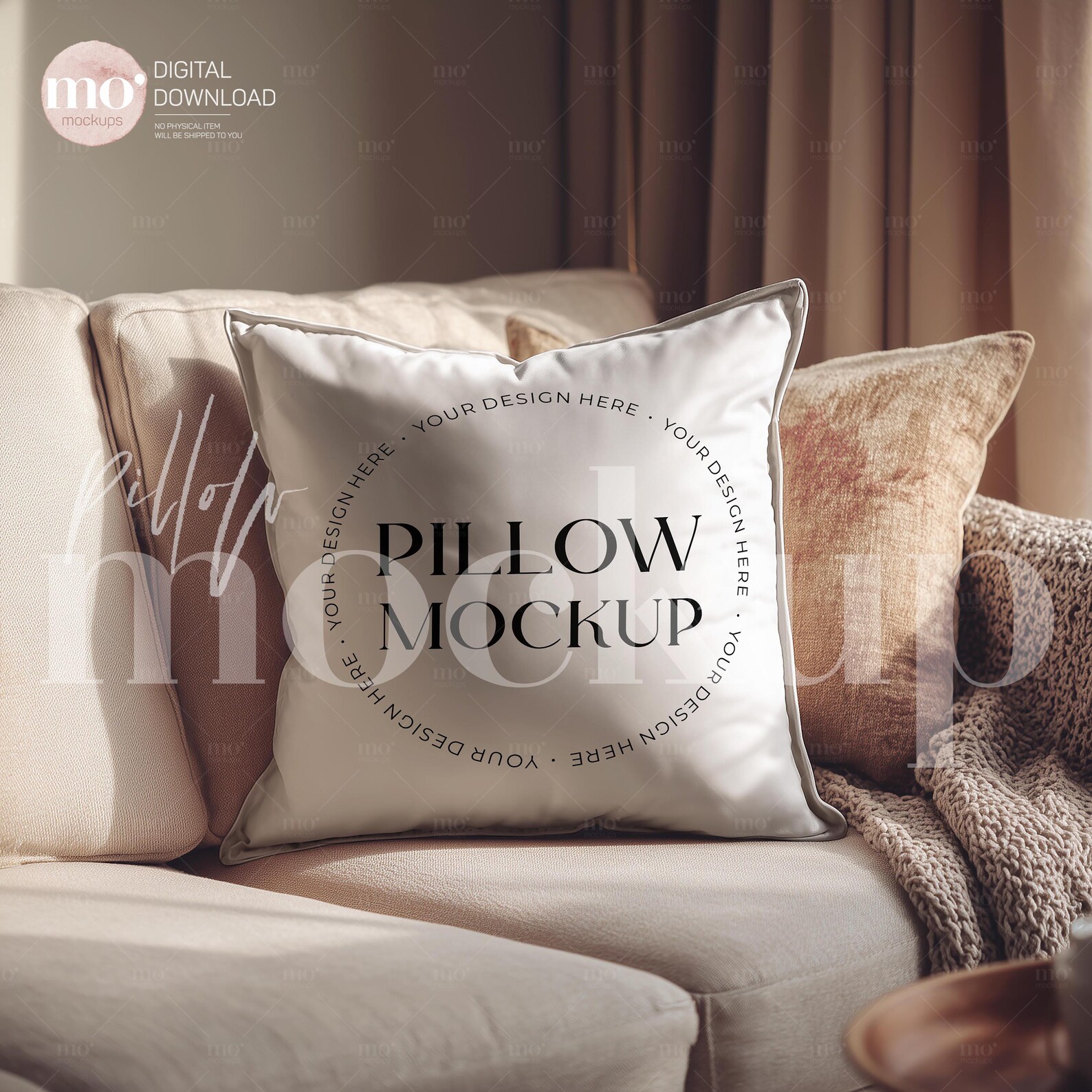 Square Pillow Mockup: Canva & Photoshop PSD PNG Template (digital ...