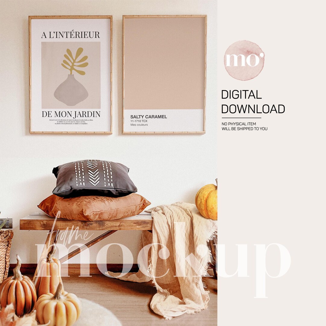 Boho Gallery Wall Mockup: A4, 5x7 Wood Frames (PSD, JPG, PNG Digital ...