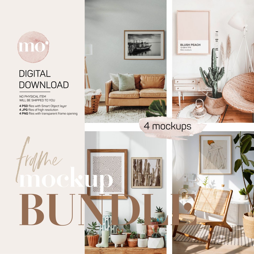 Frame Mockup Bundle, Mockup Bundle Boho, 4 Boho Mockups, Printable Art ...