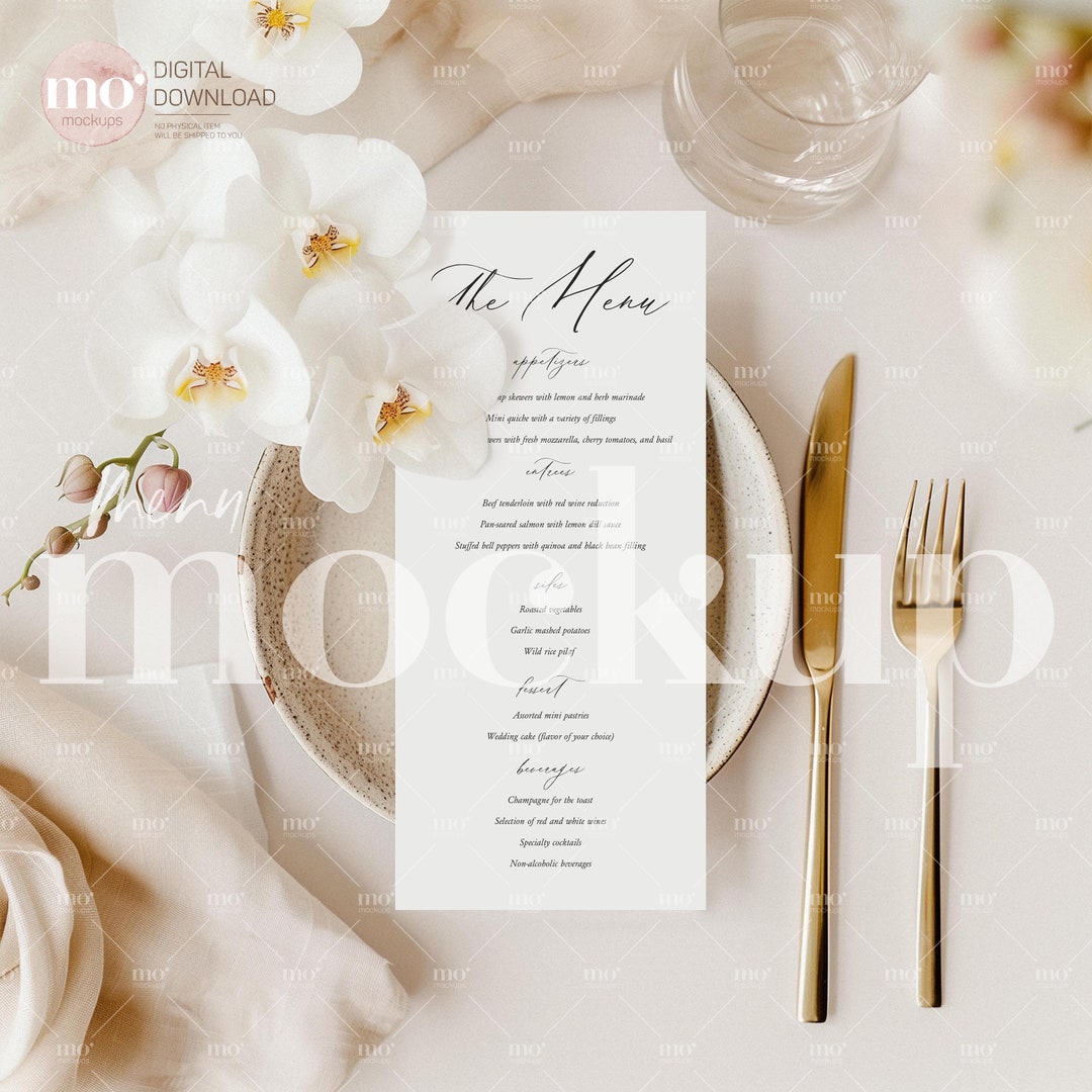 Wedding Menu Card Mockup, Blank Card Mockup, Wedding Stationary Mockup ...
