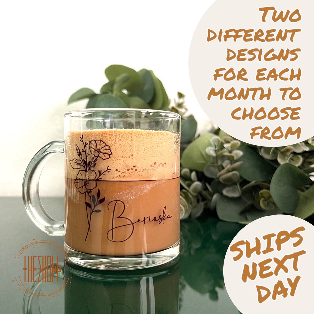 Glass Coffee Mug Custom Mug Personalized Glass Mug Floral Mug Floral ...