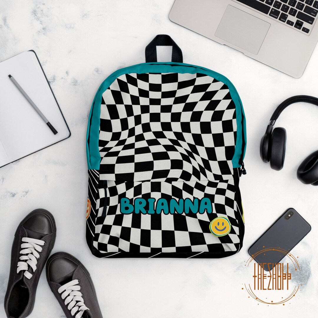Personalized Kids Backpack | Custom Backpack Black and White Check ...