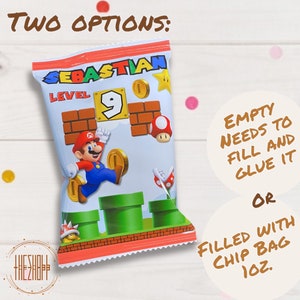 Mario Chip Bags | Super Mario Party Favors | Mario Birthday | Mario ...