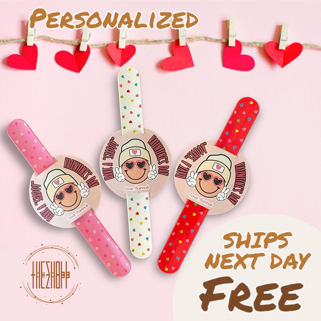 Valentines Classroom Favor Slap Bracelet - School Valentines Card ...