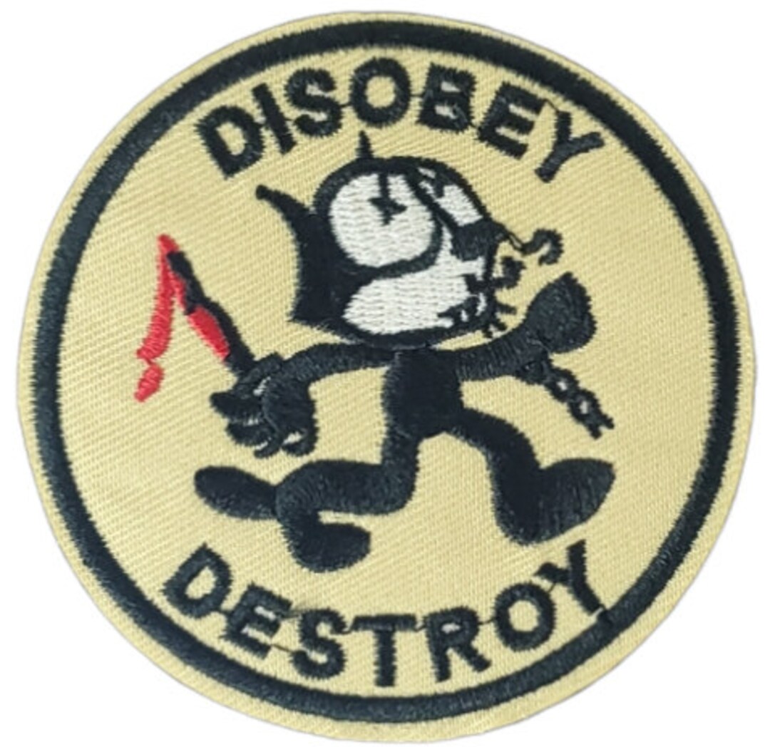 Felix the Cat Embroidered Patch, Black Cat, Disobey, Destroy, Cartoon ...