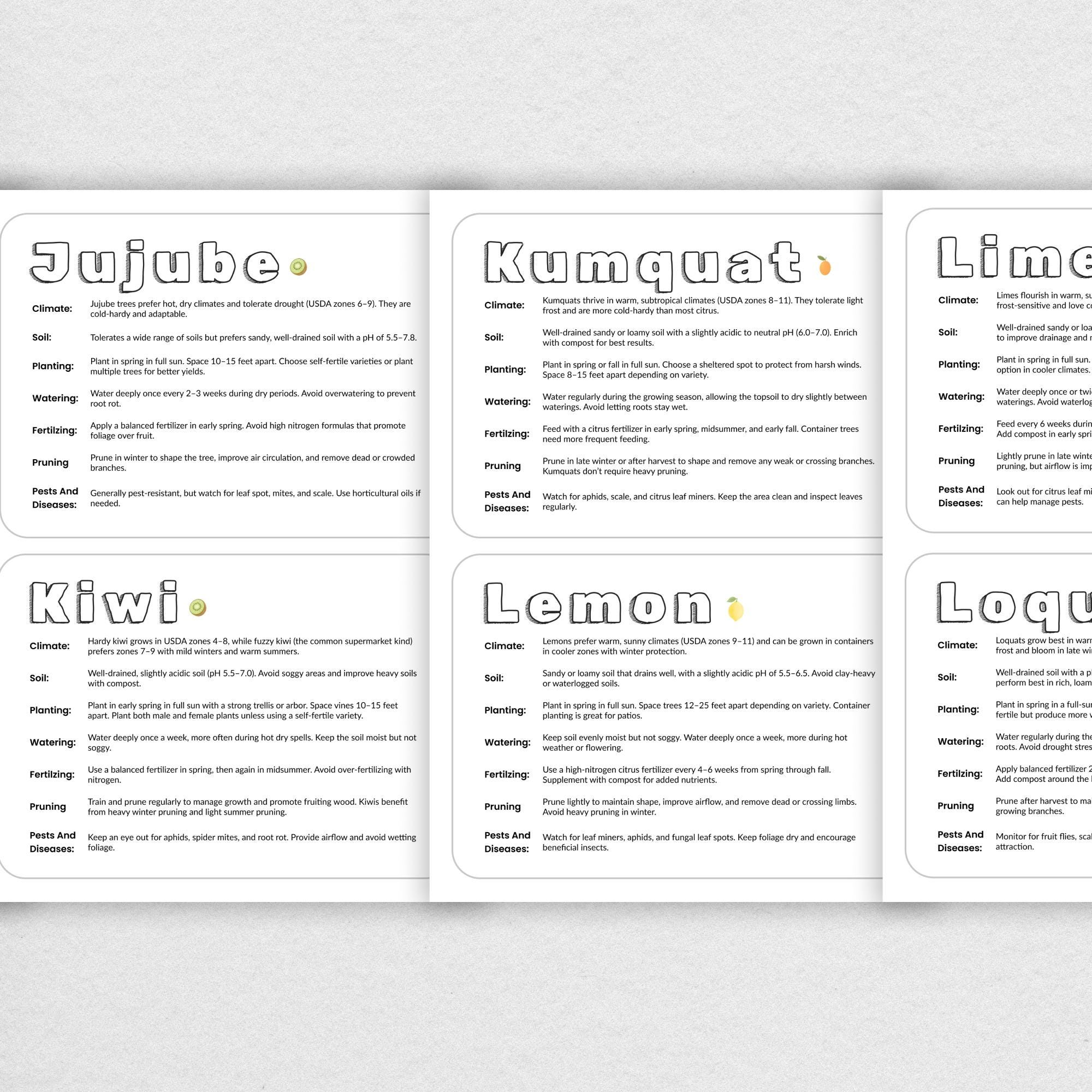Printable Fruit Growing Guide | 50 Illustrated Cards | Editable Garden ...