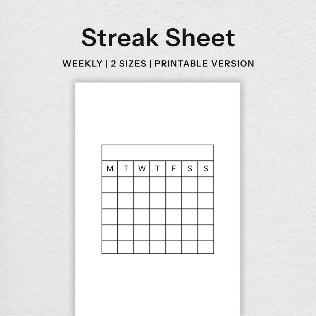 Habit Tracker Printable | Minimalist Streak Sheet PDF | 30-day Habit ...