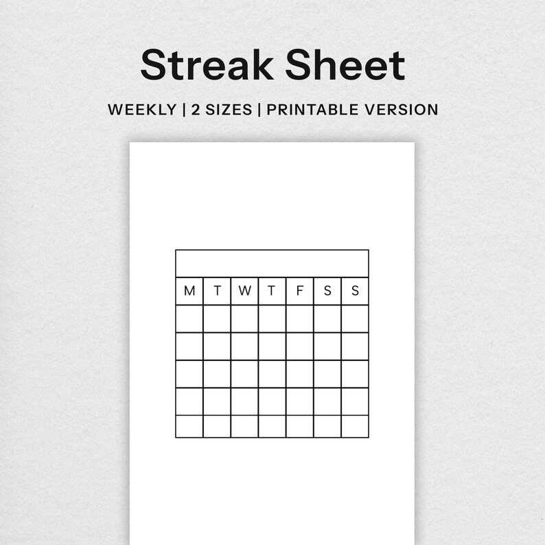 Habit Tracker Printable | Minimalist Streak Sheet PDF | 30-day Habit ...
