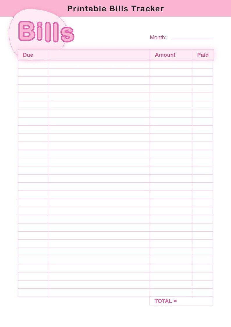 Printable Pink Bills Tracker - Etsy