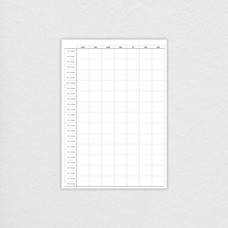 Weekly Half-hour Tracker | Printable A4 Time Management & Habit Planner ...