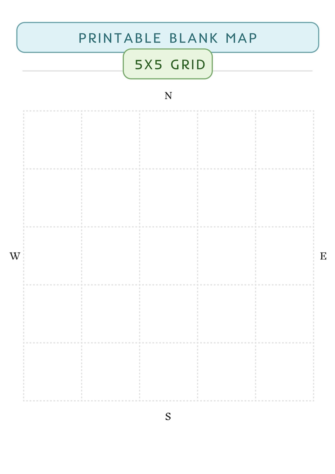 Blank Map Printout | 5x5 Grid Template | Customizable Layout | Digital ...