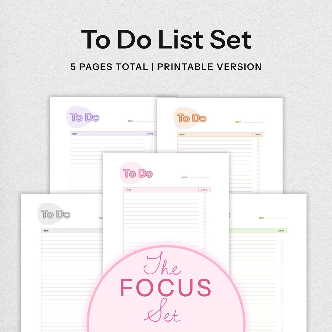 To Do List Set – 5 Printable Checklists | Minimalist Daily Planner ...