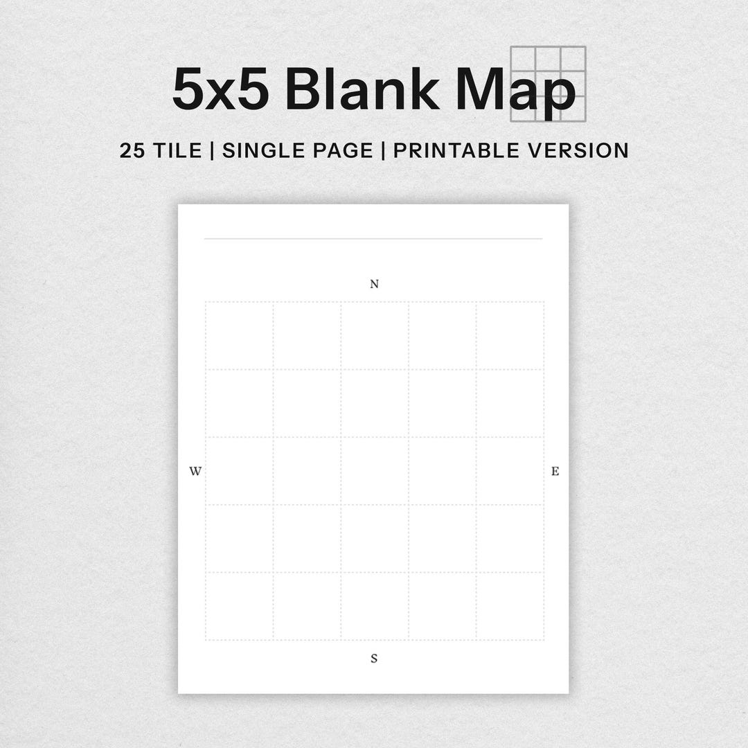 Blank Map Printout | 5x5 Grid Template | Customizable Layout | Digital ...
