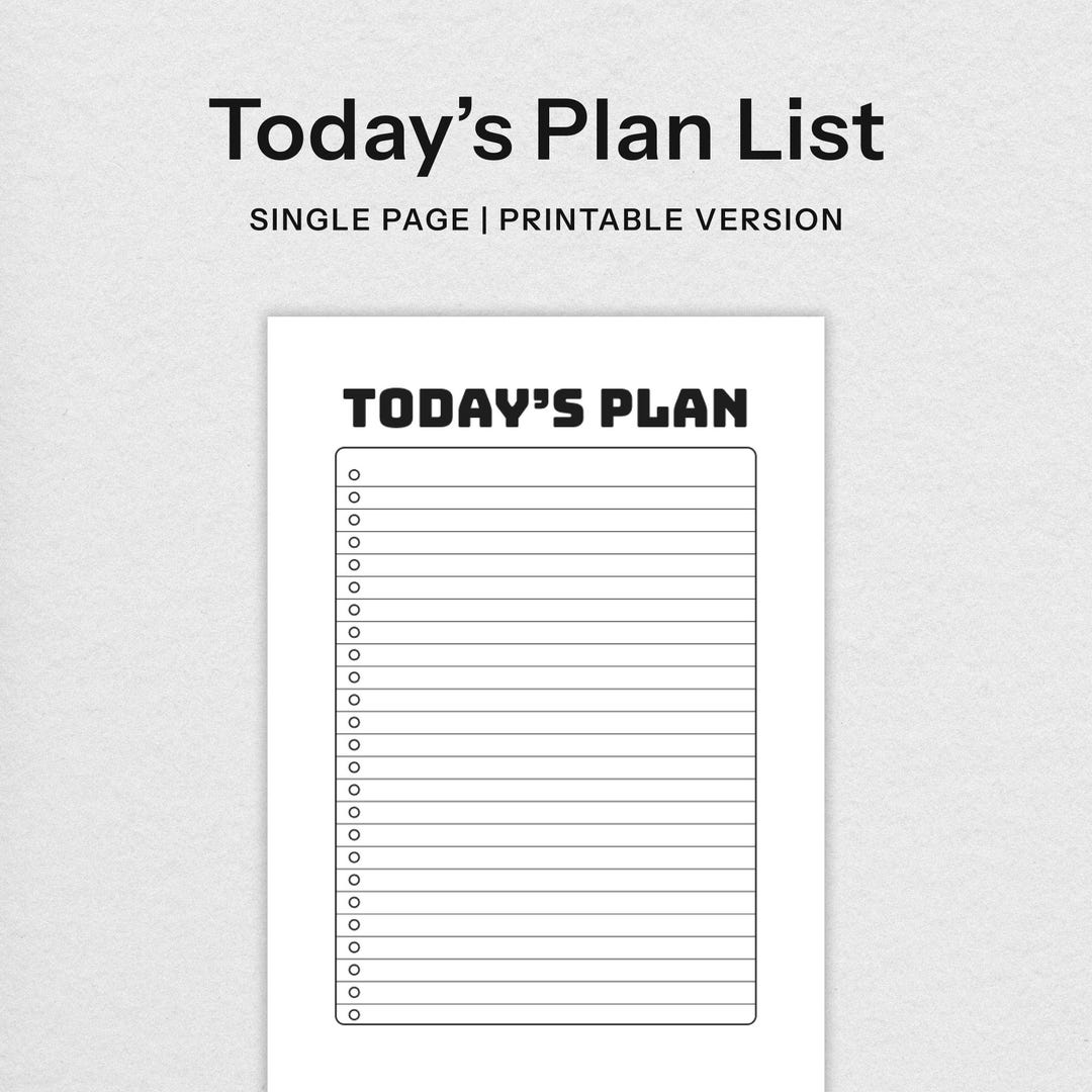 Printable Today’s Plan Sheet | Daily Planner Page in Minimalist Black ...