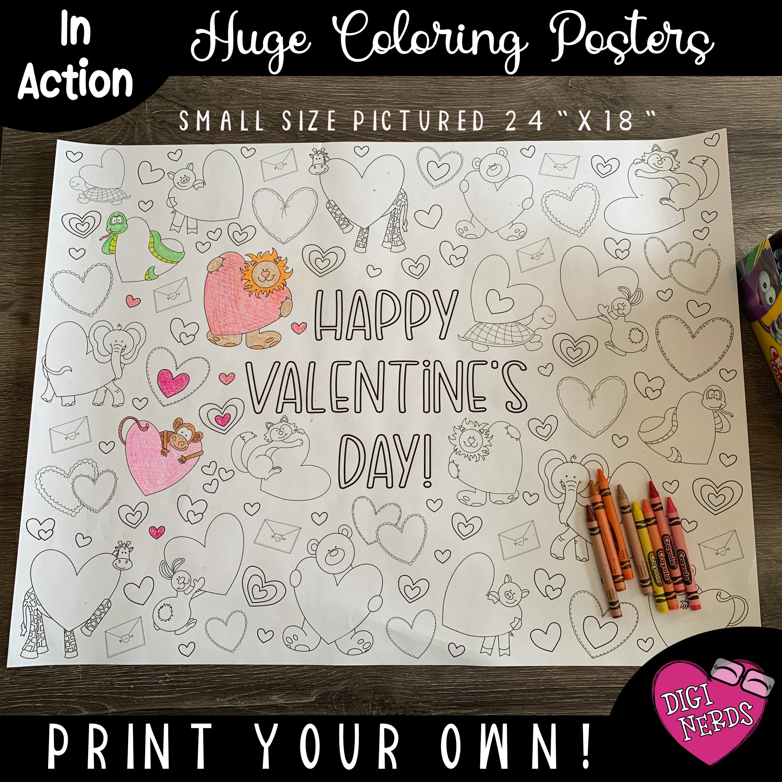 HUGE Printable Valentines Coloring Poster | Valentines Party Printable ...