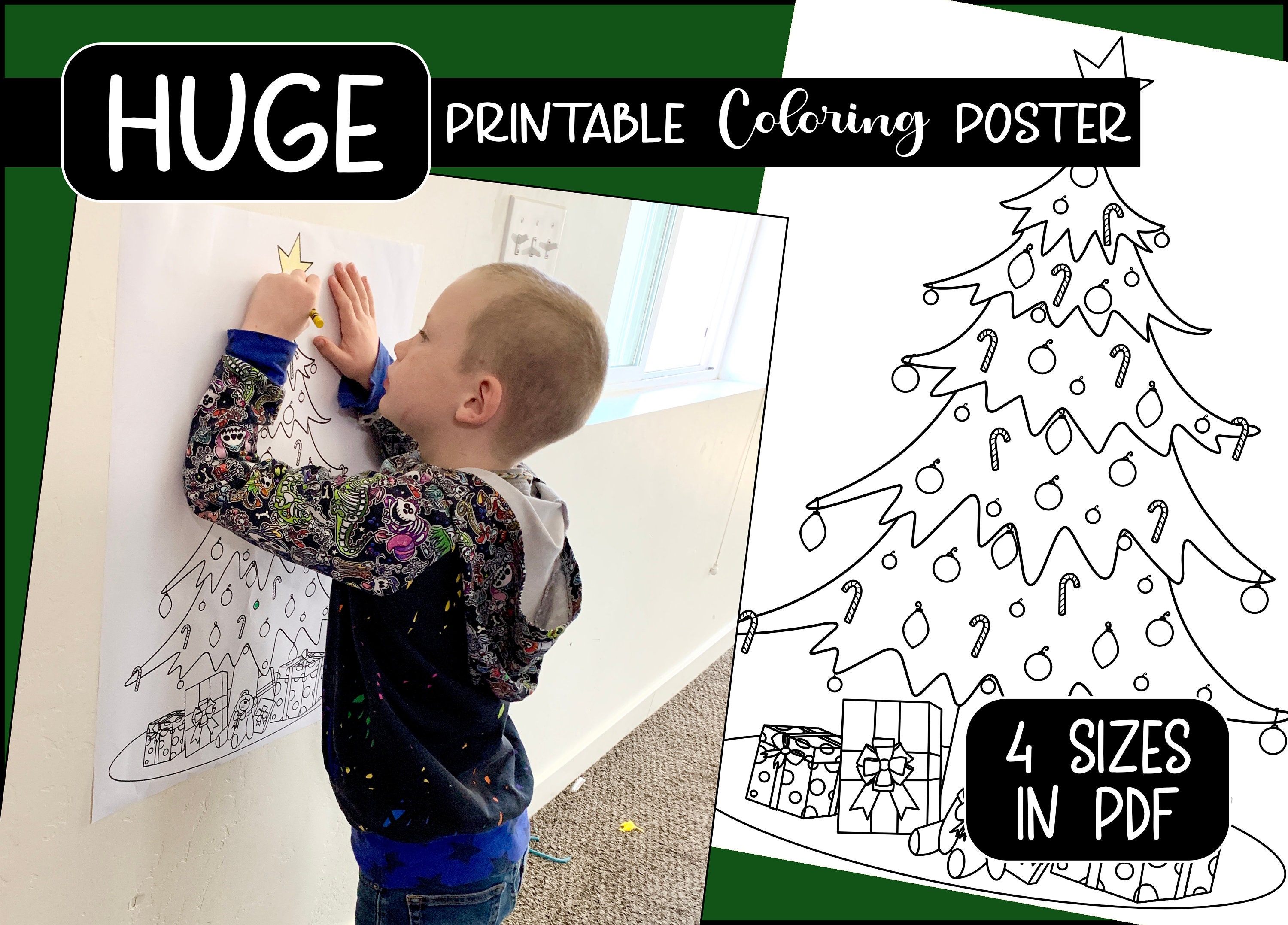 GIANT Printable Christmas Tree Coloring Poster | Christmas Activity - Etsy