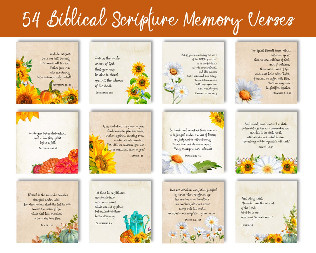 54 Biblical Memory Scripture Cards - Biblical Commandments, Reminders ...