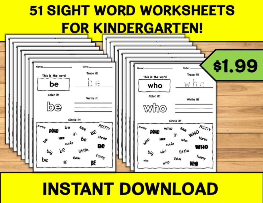 51 Printable Sight Word Worksheets for Kindergarten Digital ...