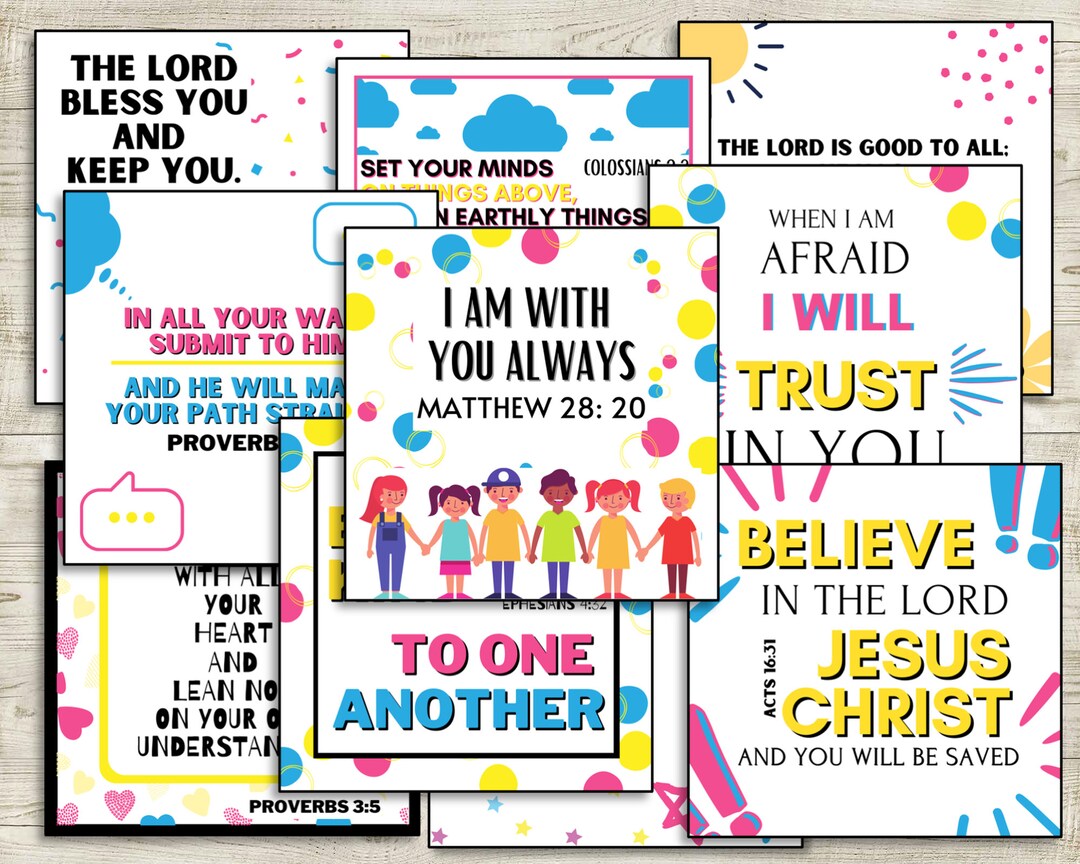 Scripture Memory Cards for Kids, Bible Verses for Kids, Set of 33 ...