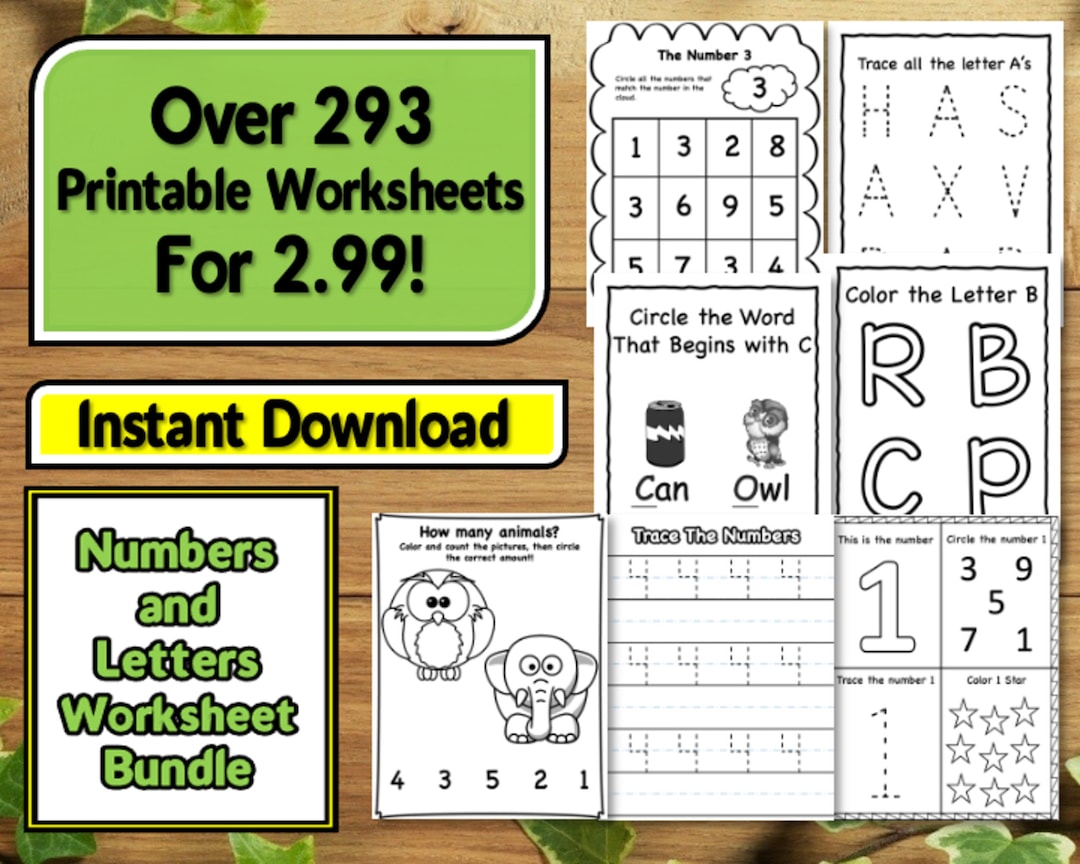 Numbers and Letters 293 Page Printable Worksheet Bundle - Etsy