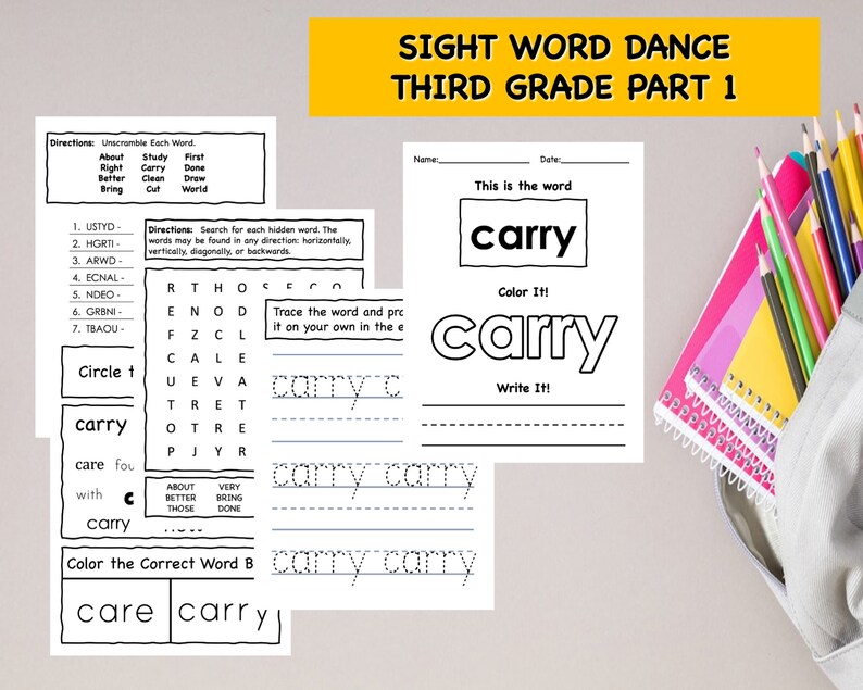 3rd Grade Sight Word Printable Worksheets Part 1 watch the Third Grade ...