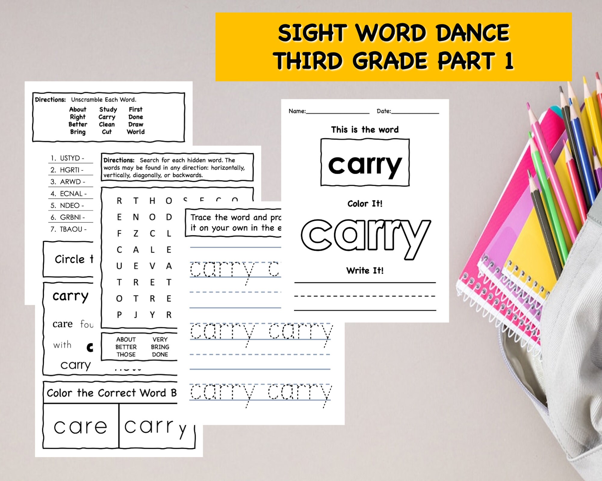3rd Grade Sight Word Printable Worksheets Part 1 (watch the Third Grade ...