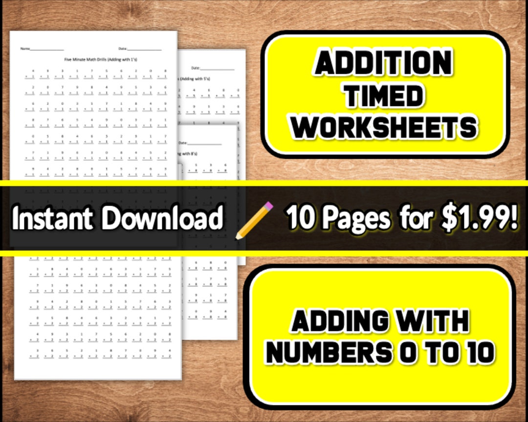 Addition Five Minute Math Drills Worksheets (adding With 1 to 10 ...