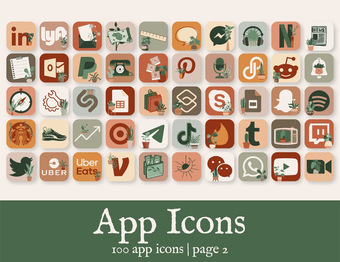 Plants Aesthetic Themed App Icons 100 Icon Aesthetic Pack | Etsy
