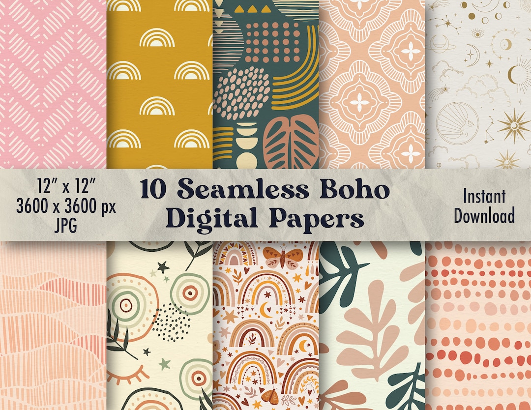 10 Boho Seamless Digital Papers: Bohemian Scrapbook Paper, Esoteric ...