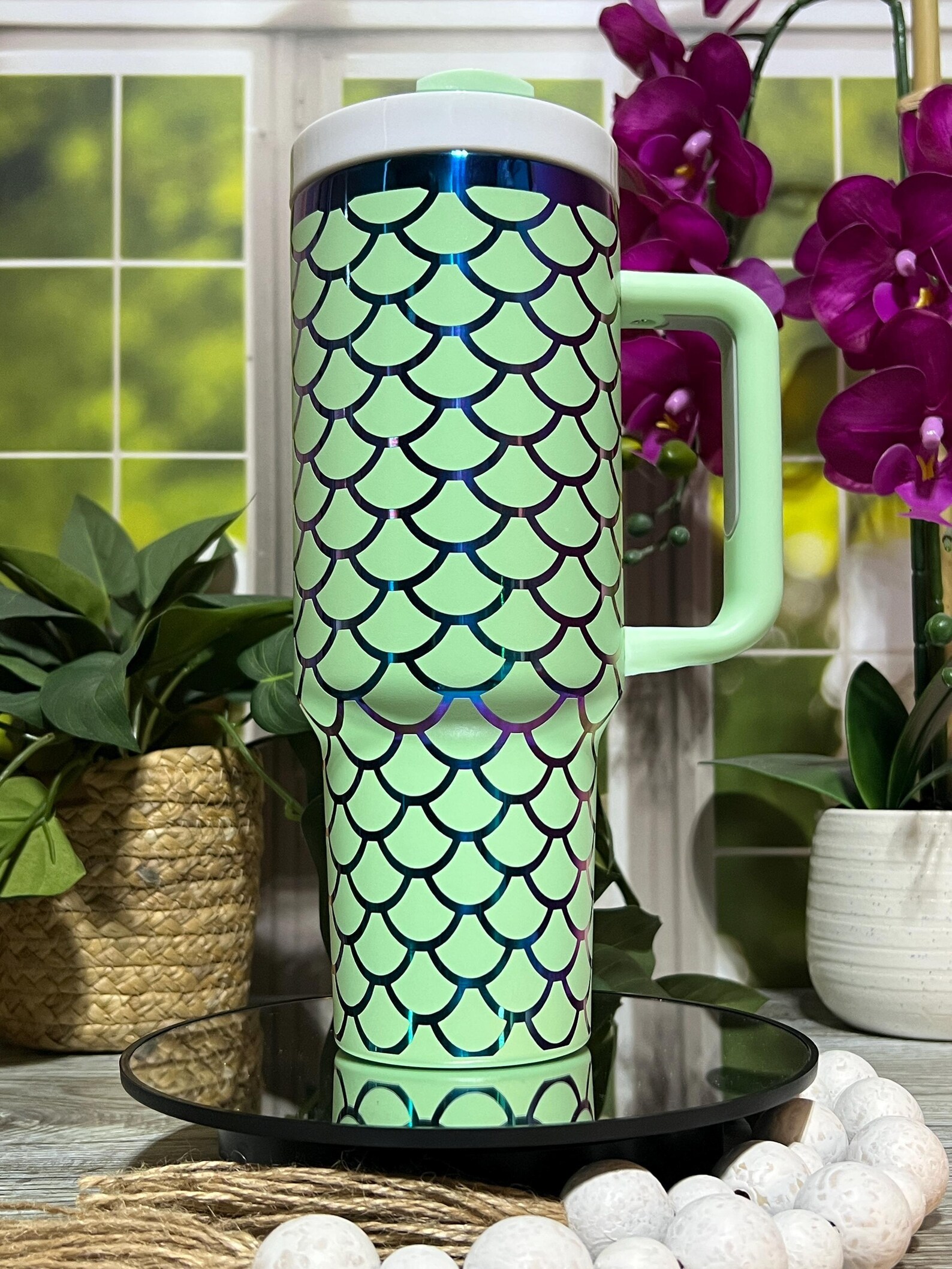 Mermaid Scales Laser Engraved 40oz Tumbler With Handle Lid and Straw ...