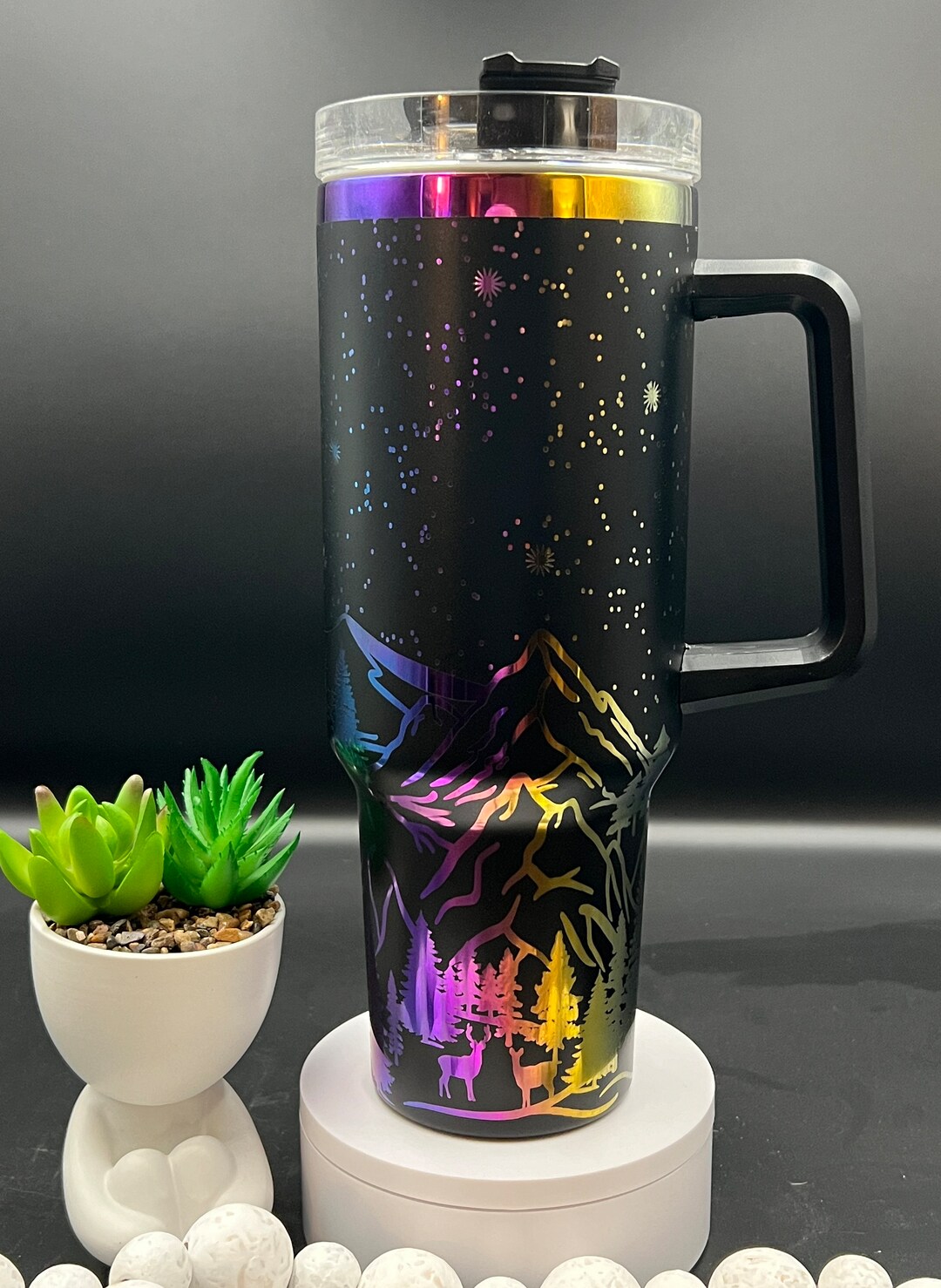 Mountains Scene Laser Engraved 40oz Tumbler With Handle Lid and Straw ...