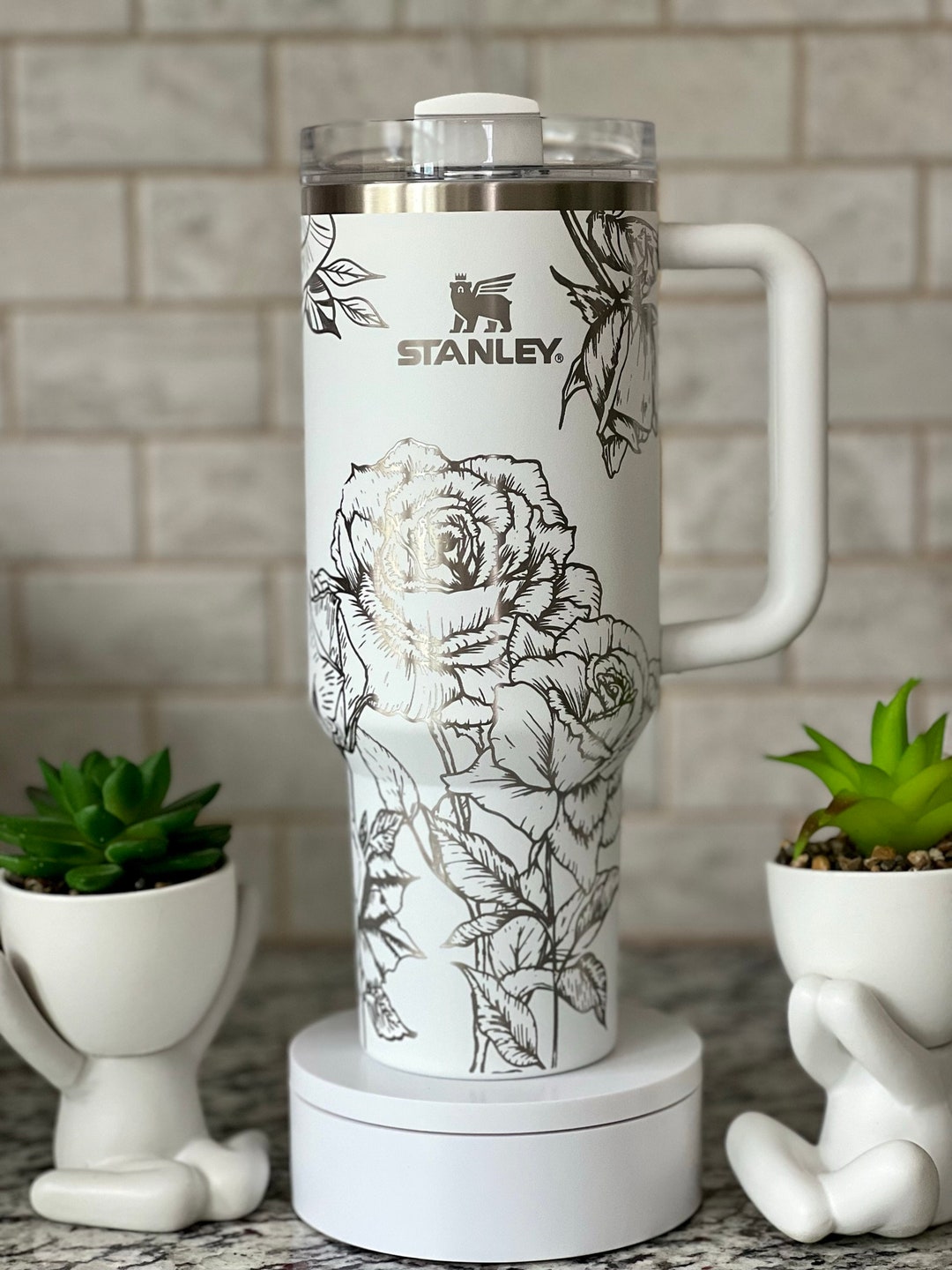 Roses Laser Engraved 40oz Tumbler With Handle Lid and Straw, Custom ...