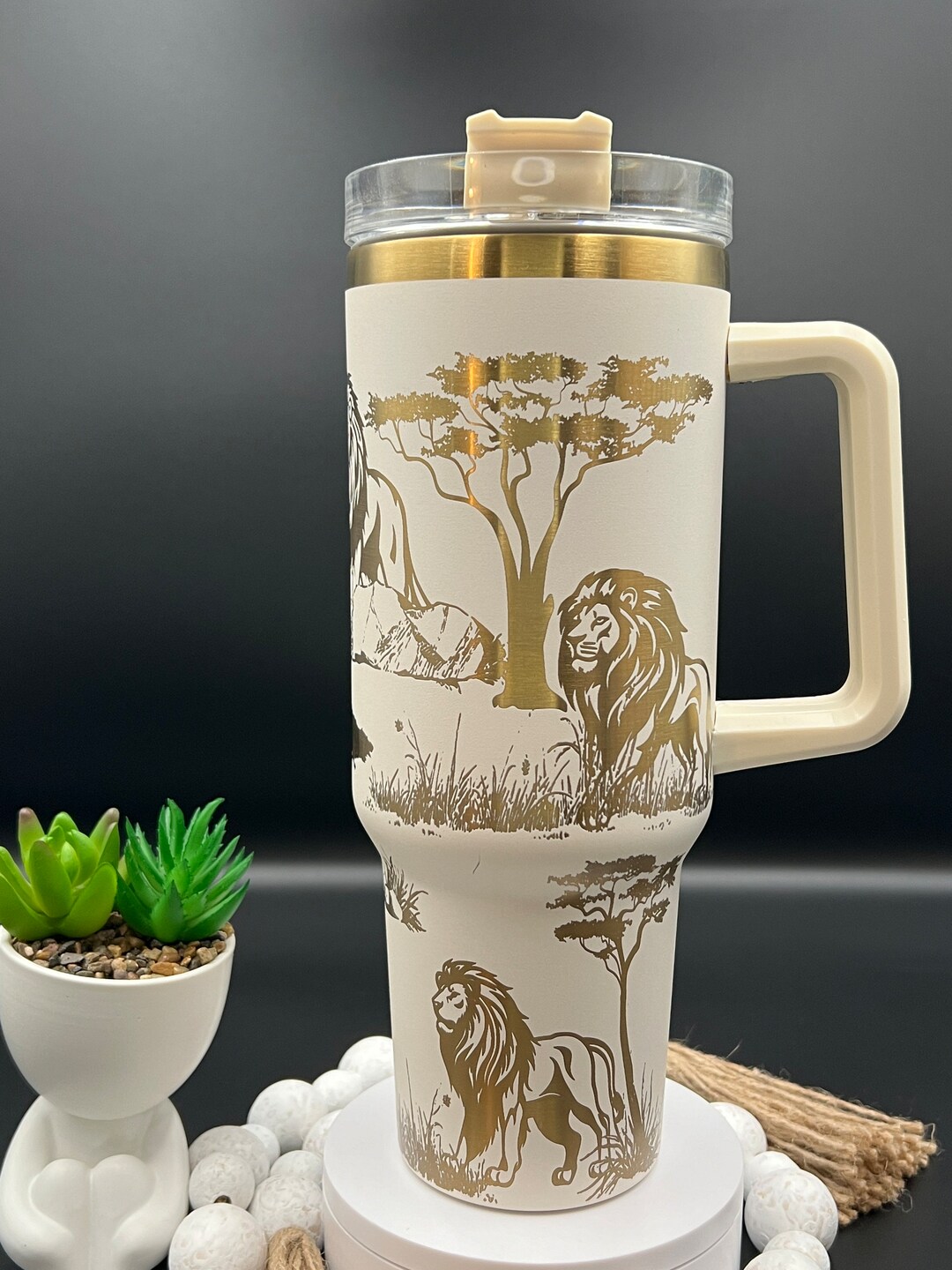 Lions Laser Engraved 40oz Tumbler With Handle Lid and Straw, Custom ...