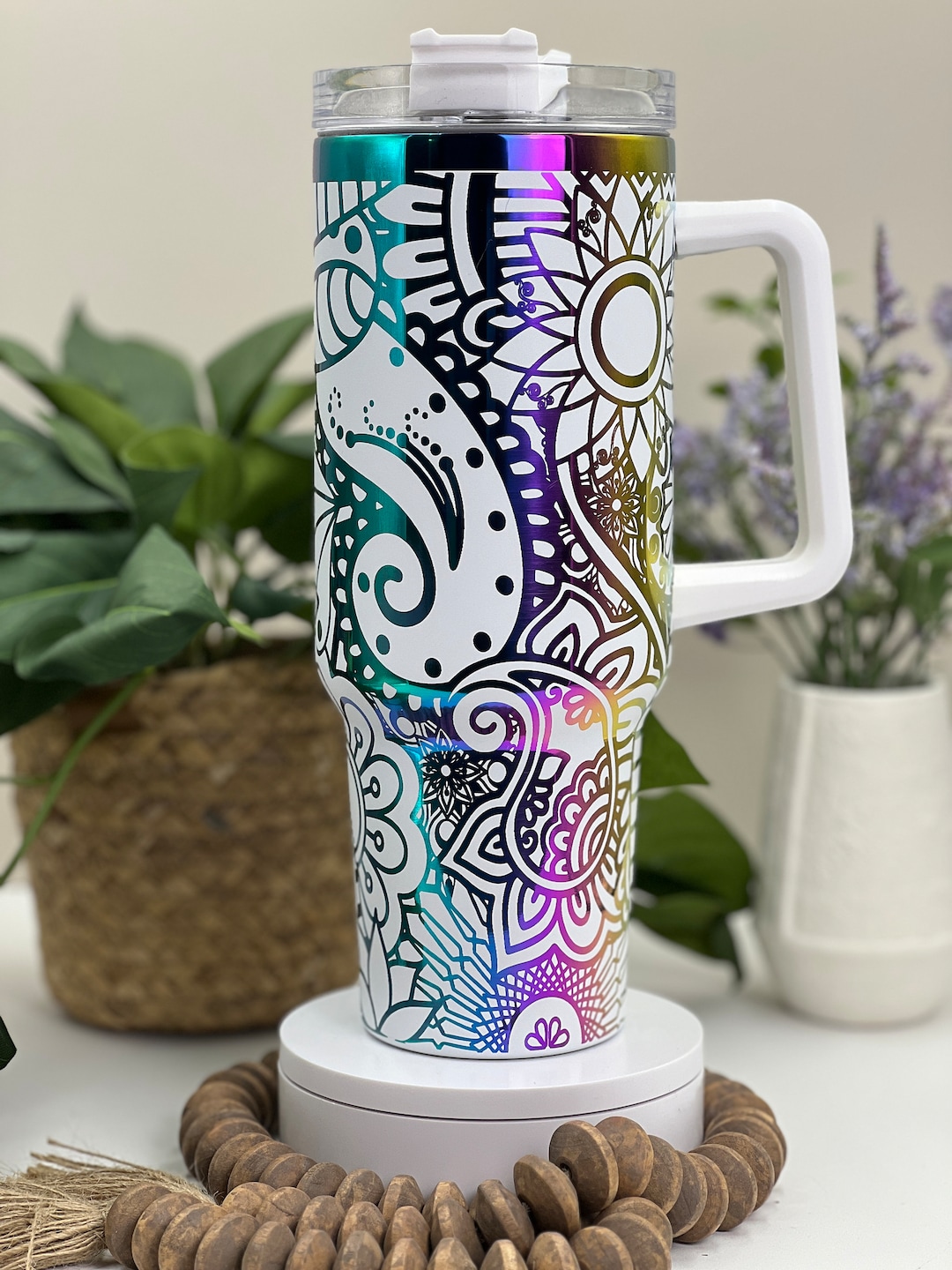Henna Doodles Laser Engraved 40oz Tumbler With Handle Lid and Straw ...