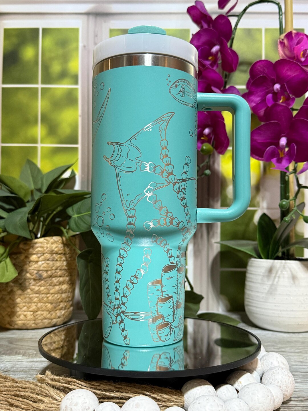 Stingrays Manta Rays Laser Engraved 40oz Tumbler With Handle Lid and ...