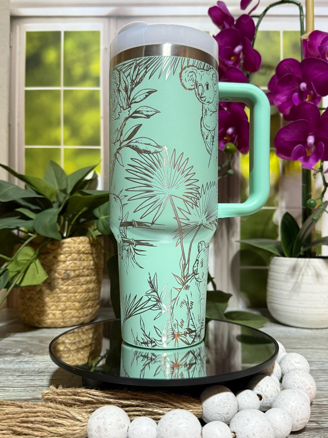 Koalas Laser Engraved 40oz Aqua Custom Seamless Non-branded Tumbler ...
