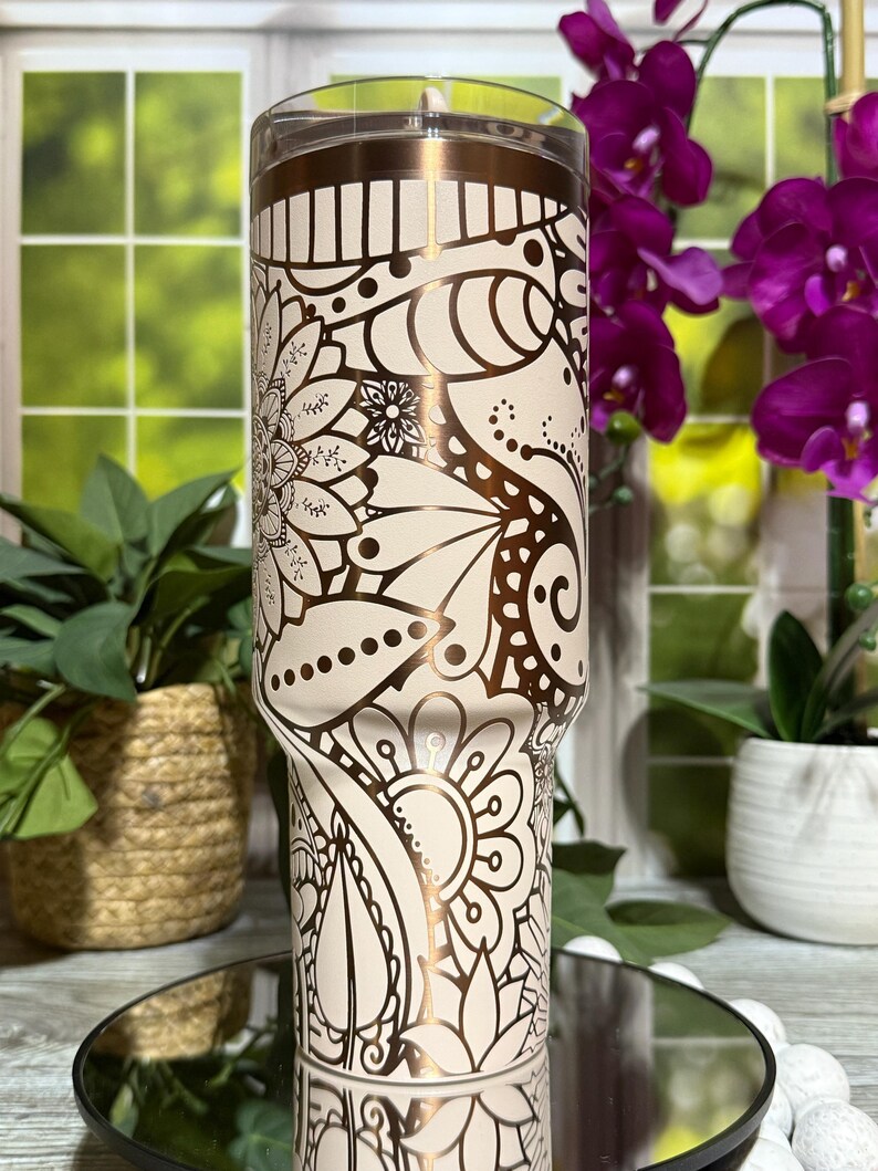 Henna Doodles Laser Engraved 40oz Tumbler, Insulated Cup With Handle - Etsy