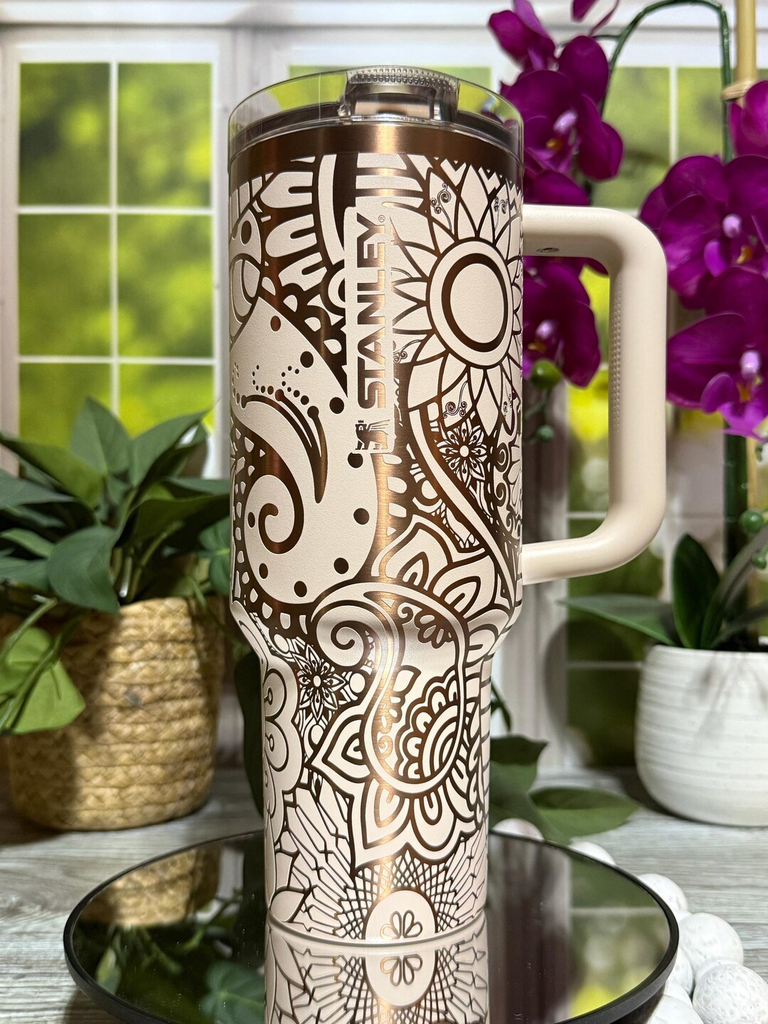 Henna Doodles Laser Engraved 40oz Tumbler, Insulated Cup With Handle - Etsy
