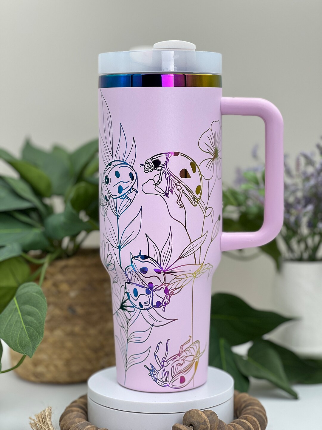 Ladybugs Laser Engraved 40oz Tumbler With Handle Lid and Straw, Custom ...