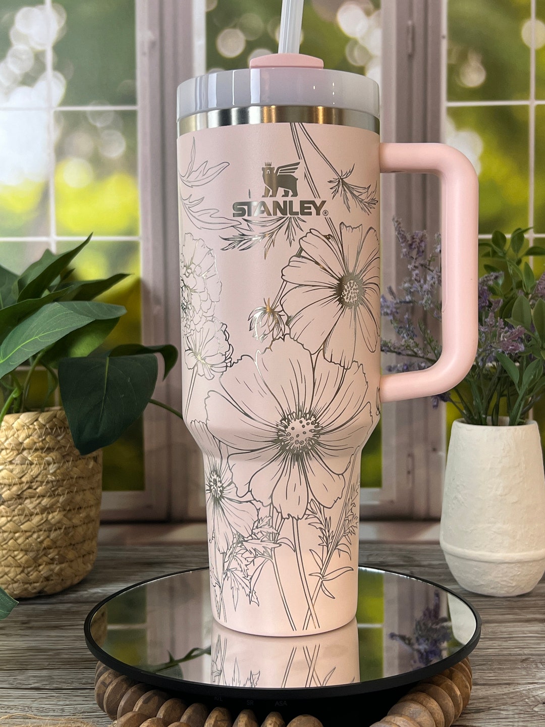 Cosmos & Marigolds Laser Engraved 40oz Tumbler With Handle Lid and ...